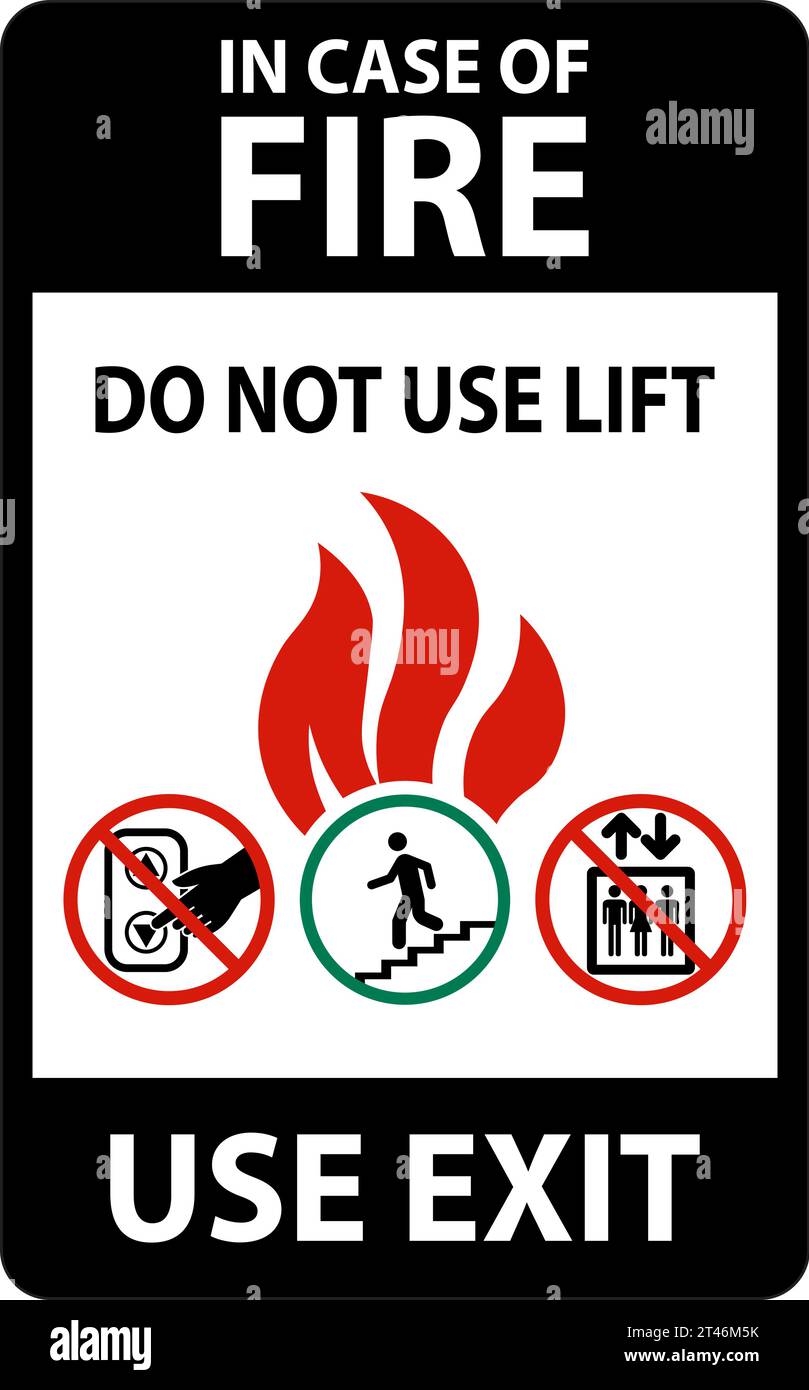 In Case Of Fire Sign Do Not Use Lift, Use Exit Stock Vector Image & Art ...