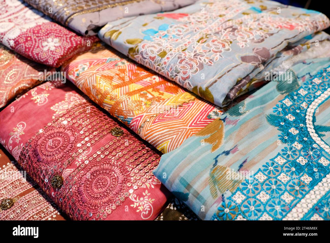 Traditional Indian ladies' dress material, Different textures and color ...