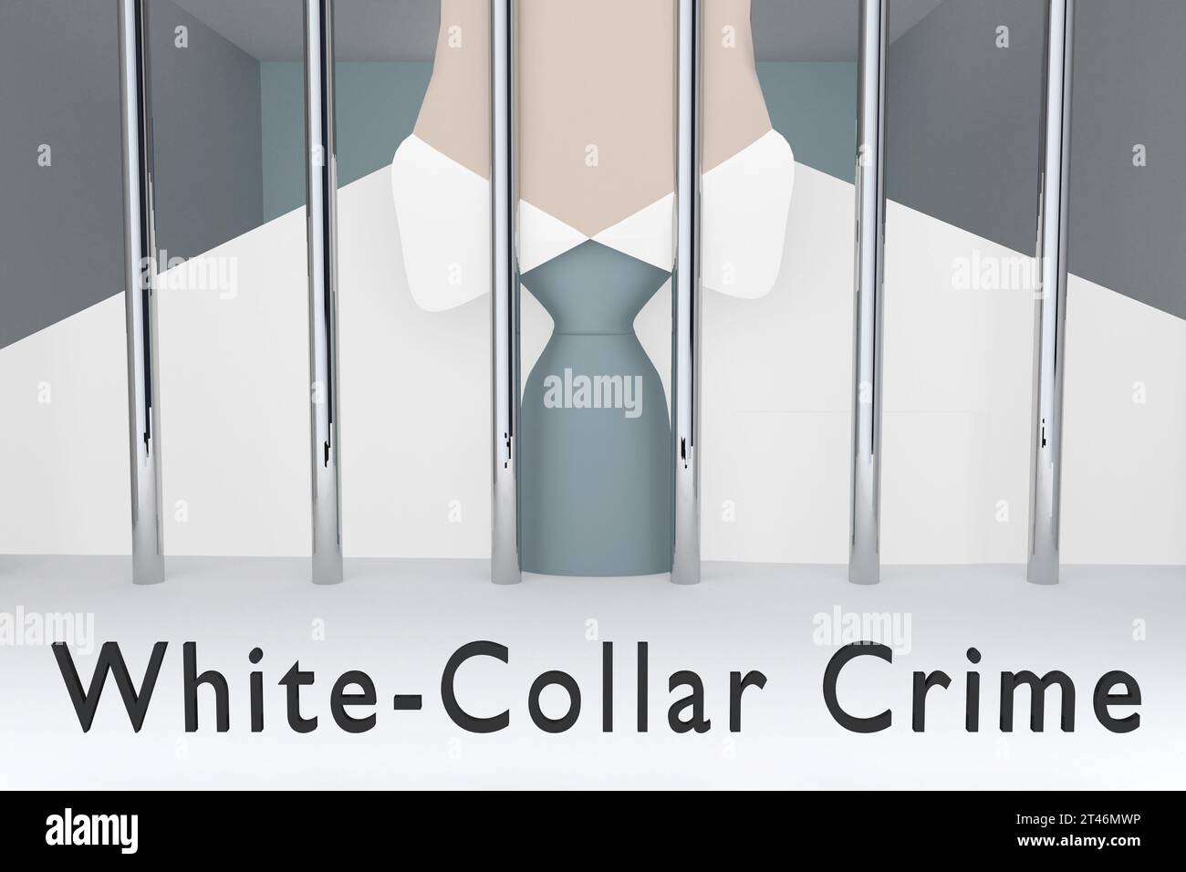 3D illustration of a prisoner in his cell, dressed in a white shirtd ...
