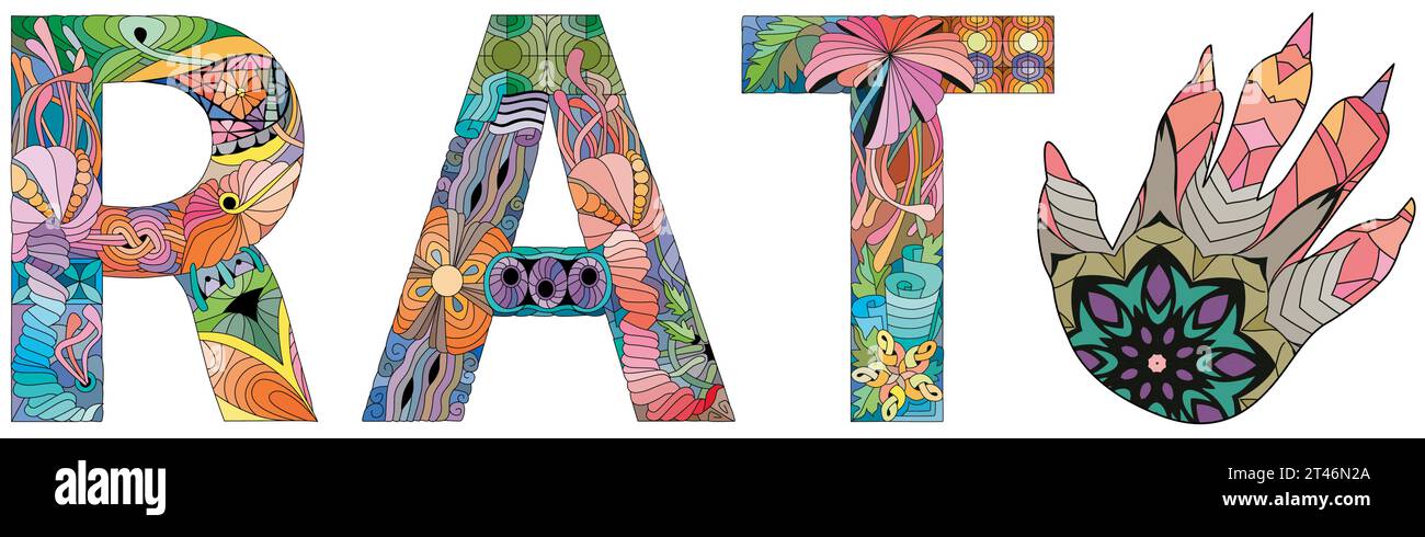 Hand-painted art design. Hand drawn illustration word RAT for t-shirt ...