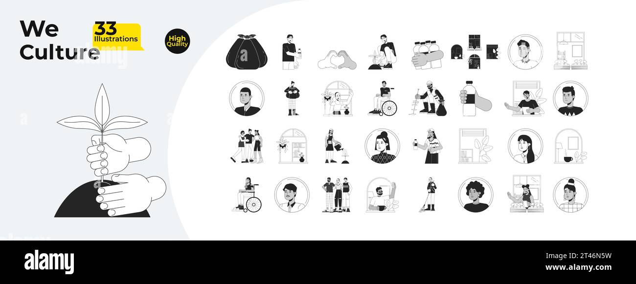 Members community collaboration black and white cartoon flat ...