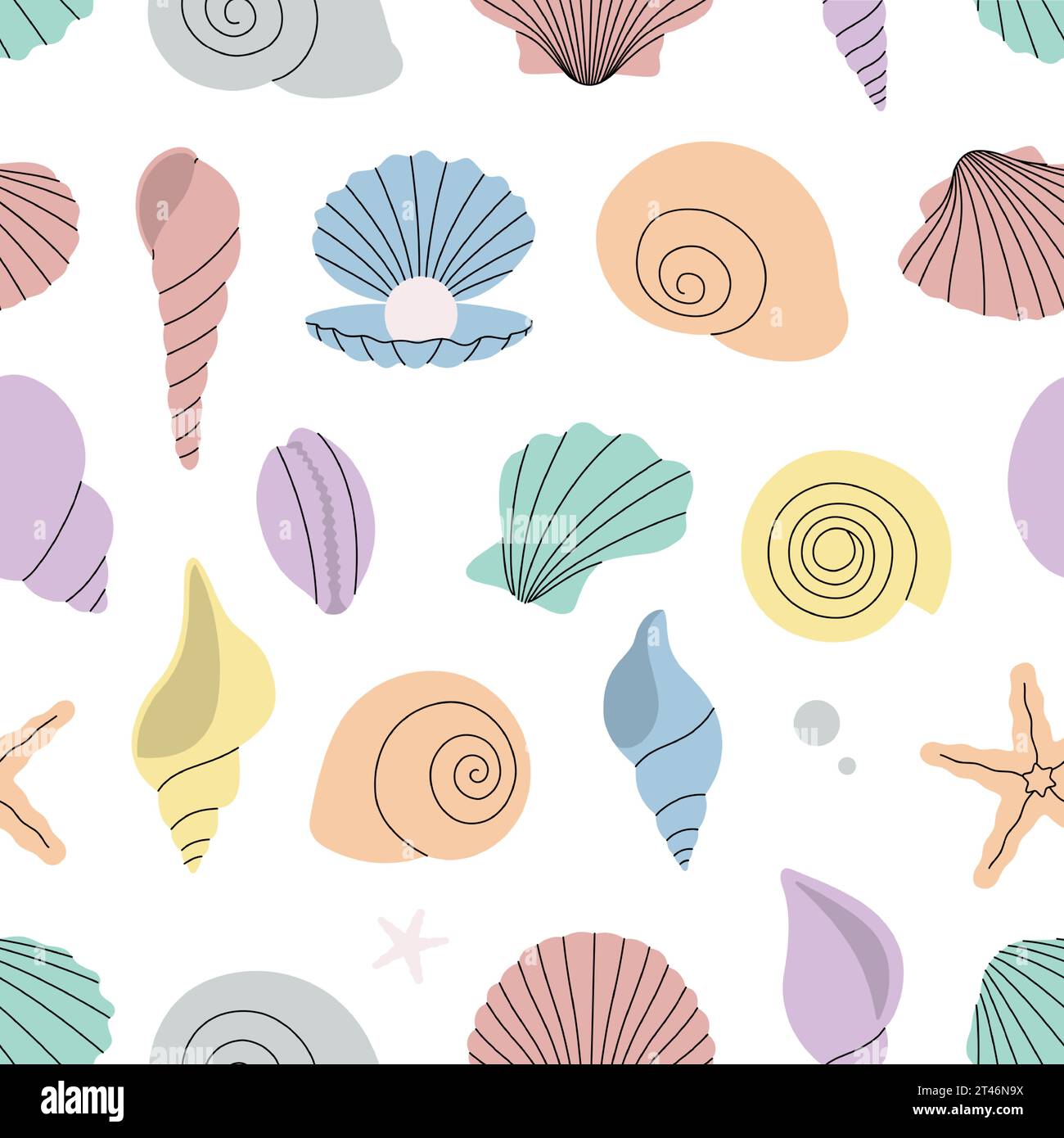 Sea shells pattern. Mollusks background. Tropical underwater shells ...