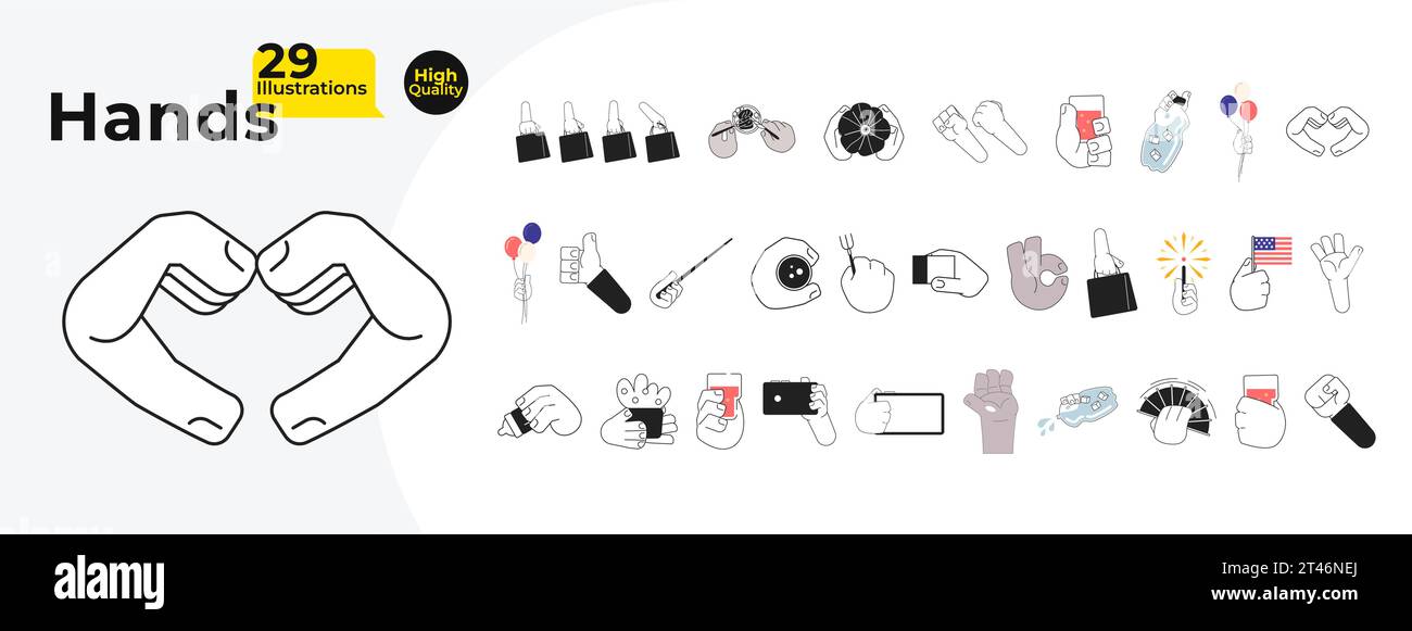 Everyday activities cartoon character hands illustration bundle Stock ...