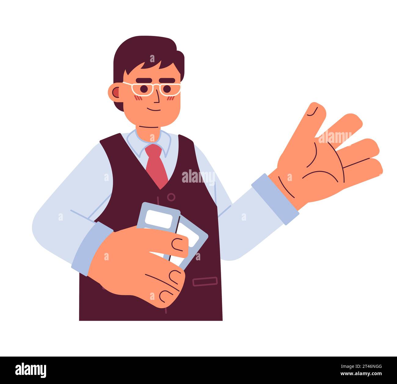 Eyeglasses asian male movie theatre employee 2D cartoon character Stock ...