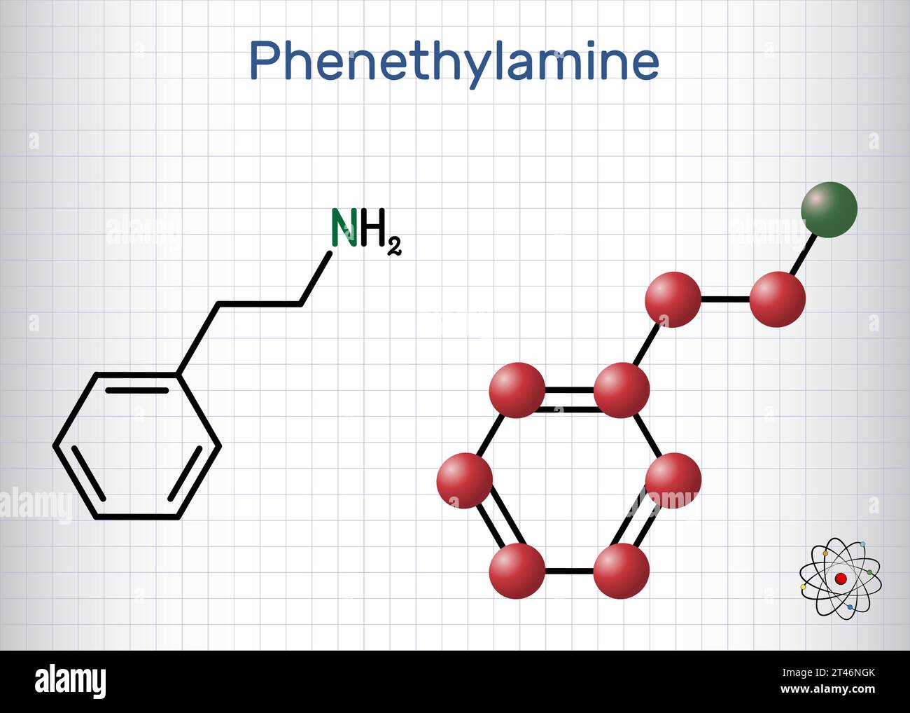 Phenethylamine, PEA molecule. It is monoamine alkaloid, central nervous ...