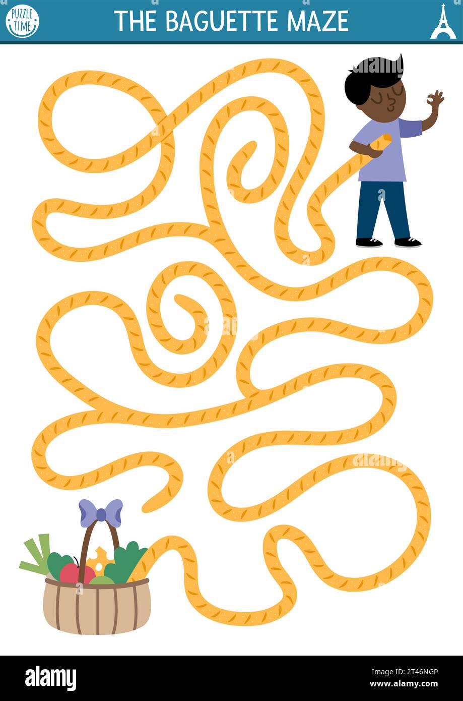 French baguette maze. Funny France labyrinth for kids with traditional ...