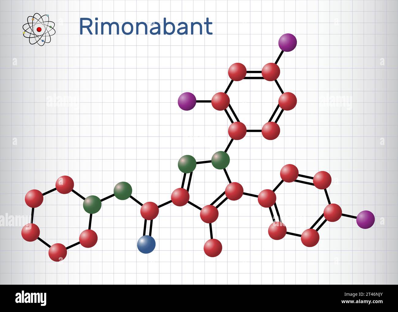 Rimonabant molecule. It is anorectic anti-obesity drug. Molecule model ...
