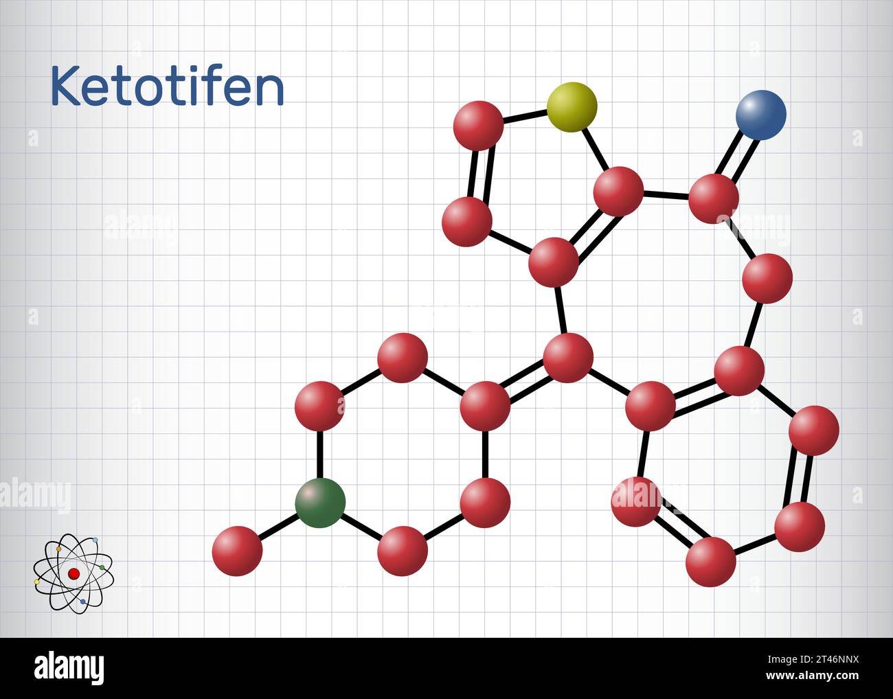 Ketotifen, histamine H1 receptor blocker molecule. It is used to treat ...