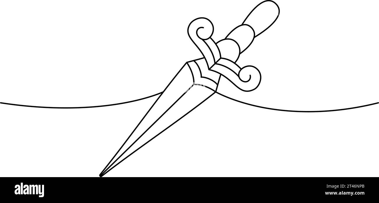 Knife, sword one line continuous drawing. Old school tattoo continuous ...