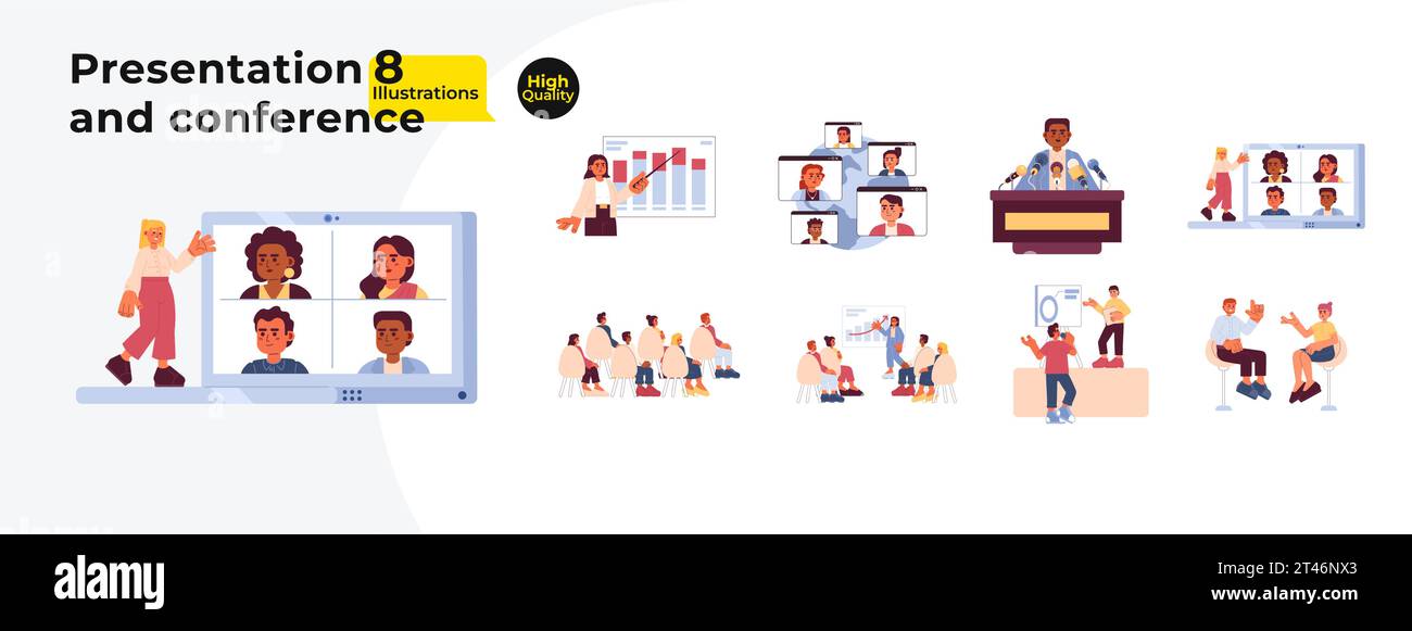 Presentation conference cartoon flat illustration bundle Stock Vector ...