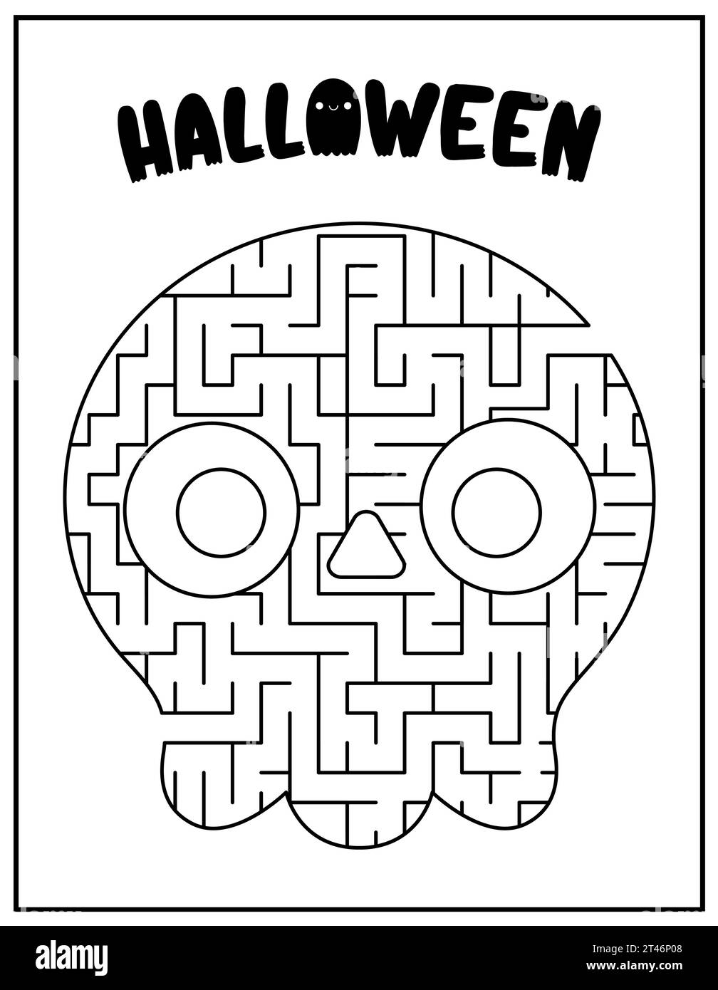 Halloween black and white maze for kids in shape of scull. Autumn ...