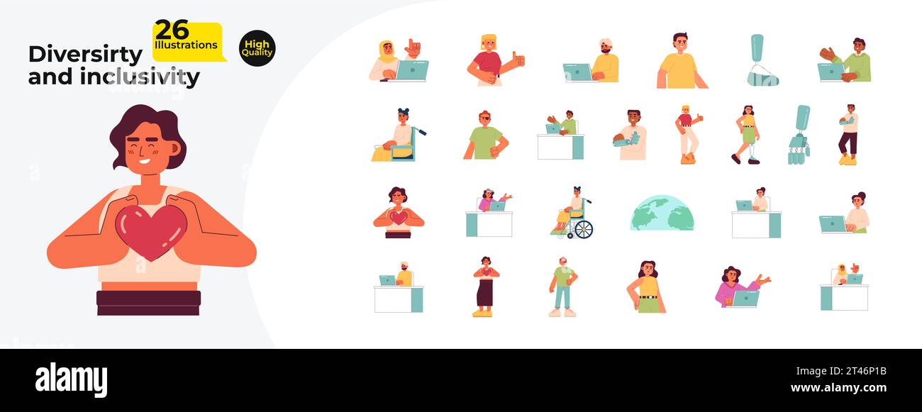 Diversity inclusivity people cartoon flat illustration bundle Stock ...