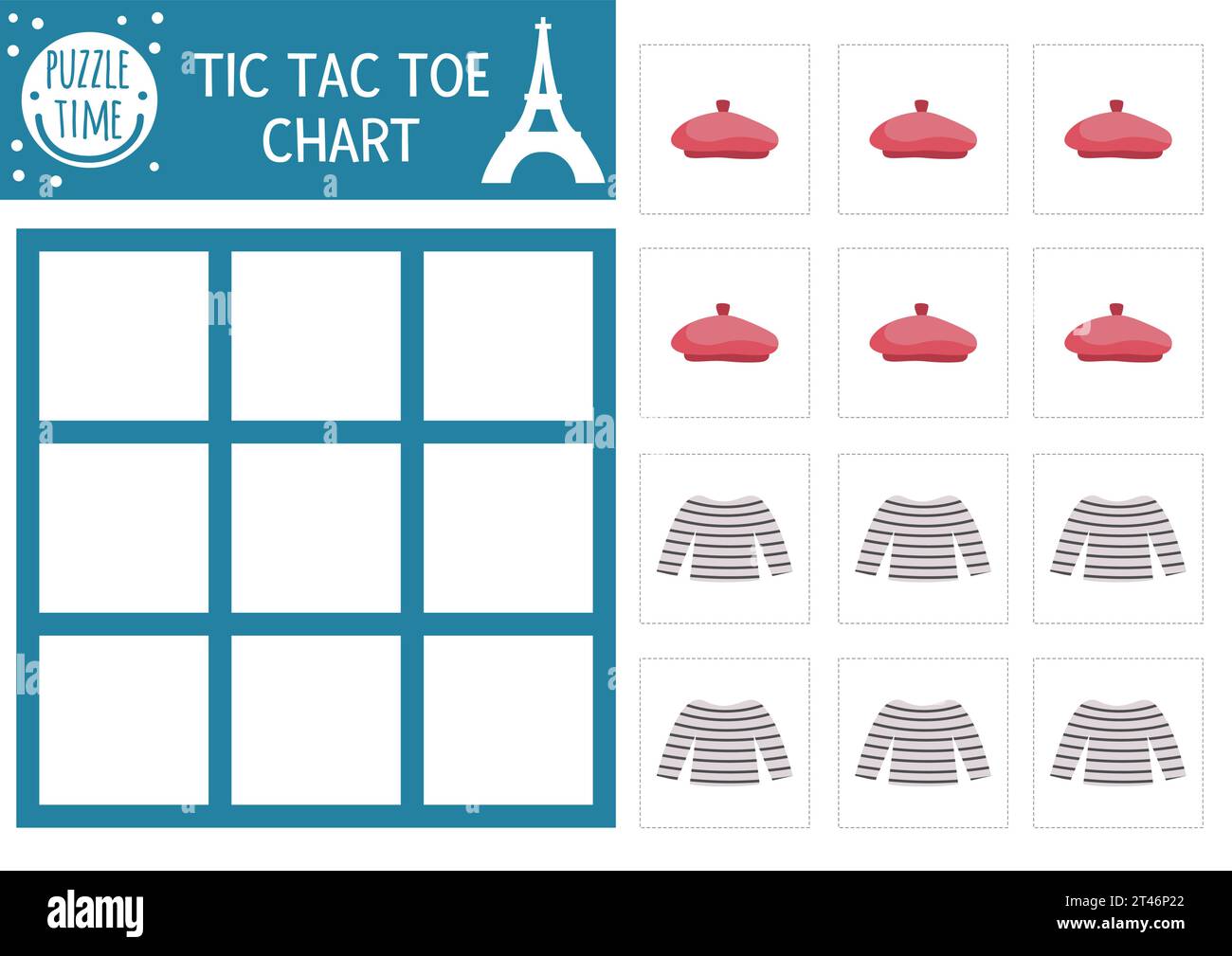 Vector France tic tac toe chart with traditional clothes. Board game ...