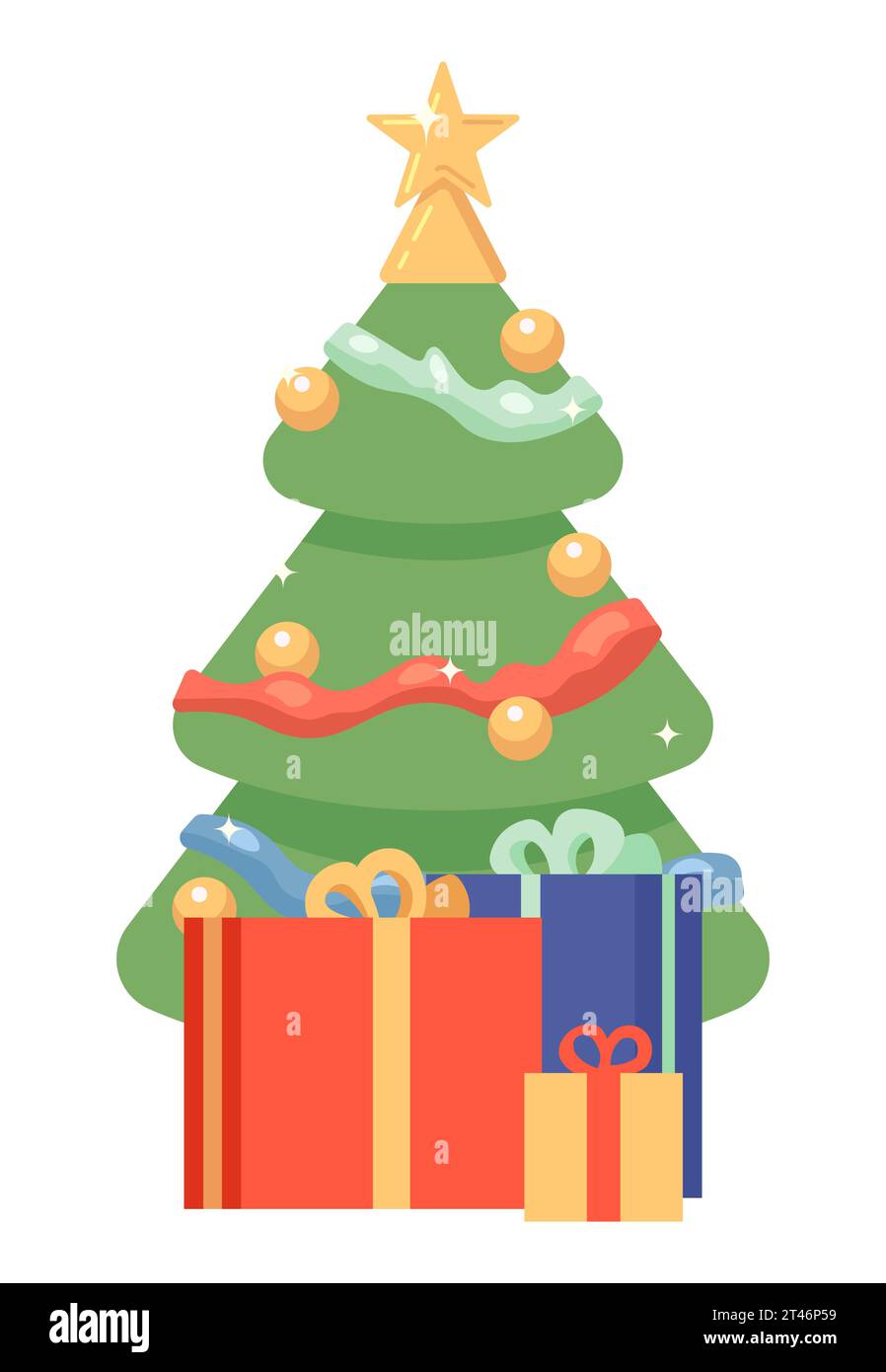 Gifts christmas tree 2D cartoon object Stock Vector Image & Art - Alamy