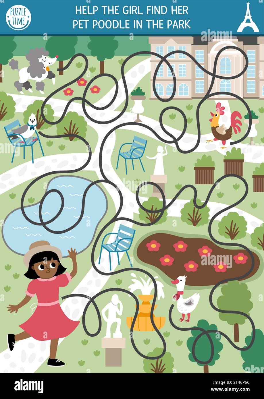 France maze for kids with girl in Luxembourg garden searching for her ...