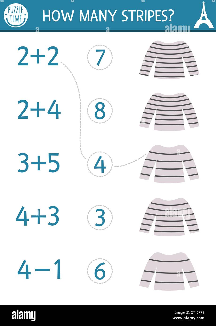 Match the numbers game with stripy shirt. Math activity for preschool ...