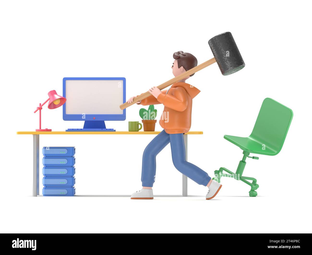 3D illustration of male guy Qadir is destroying her own personal ...