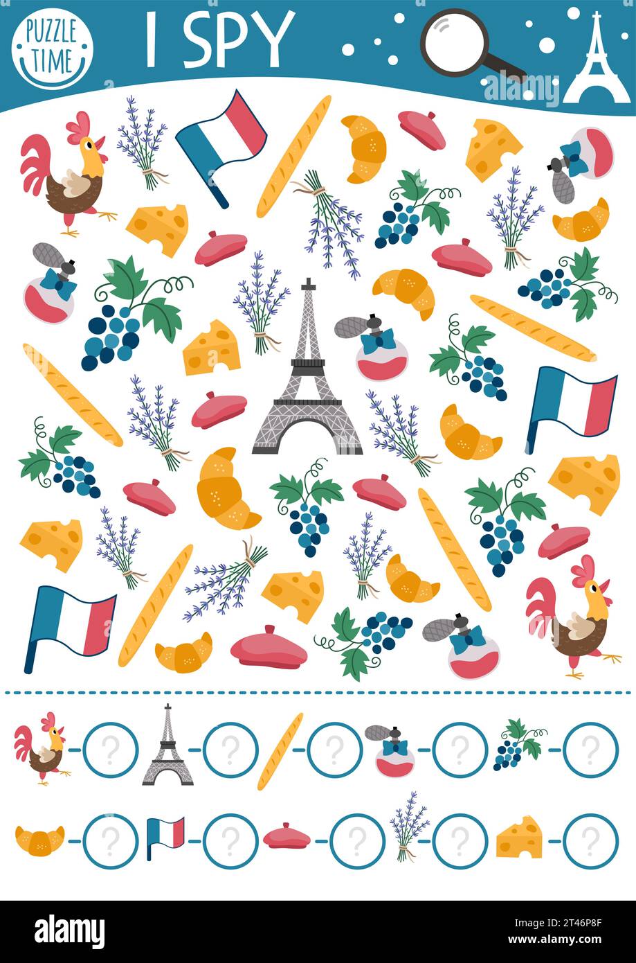 France I spy game for kids. Searching and counting activity with ...