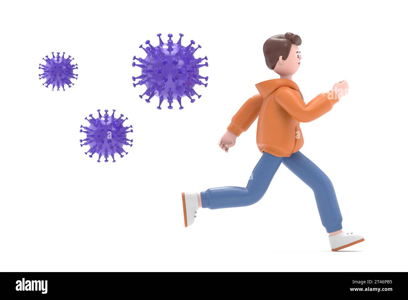 3D illustration of running bearded american bumale guy Qadir in panic ...