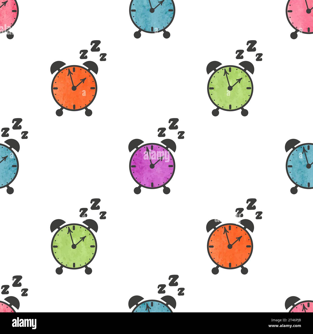 Seamless colorful alarm clock pattern. Vector print, kids design Stock ...