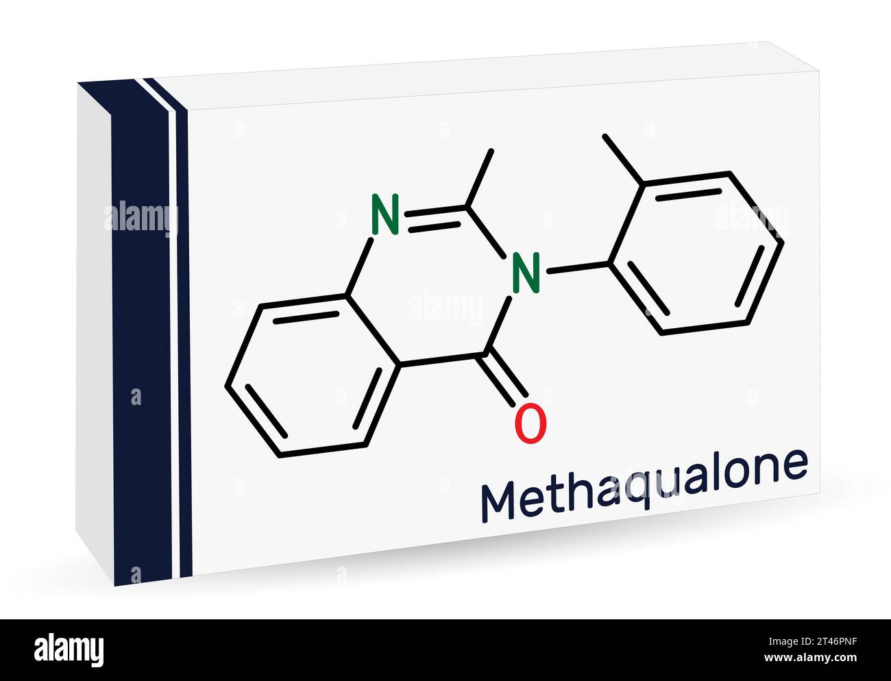 Methaqualone molecule. It is sedative, hypnotic drug, used to treat ...