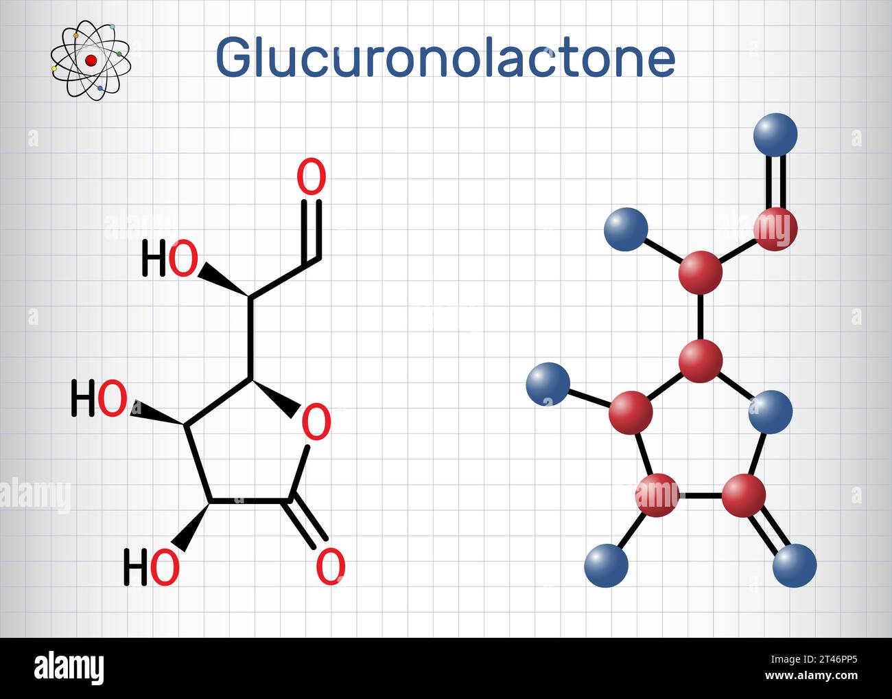 Glucuronolactone molecule.Structural chemical formula and molecule ...