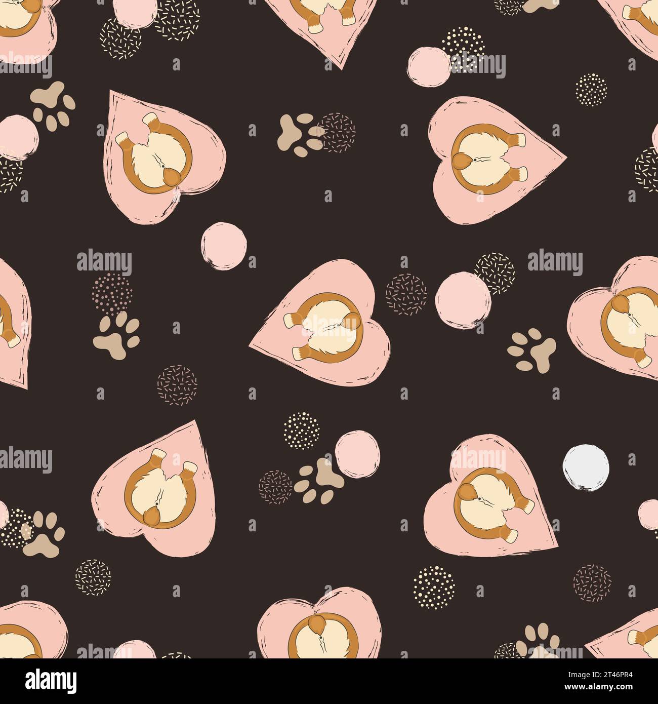 Cute corgi butt and hearts seamless pattern. Vector cartoon dog ...