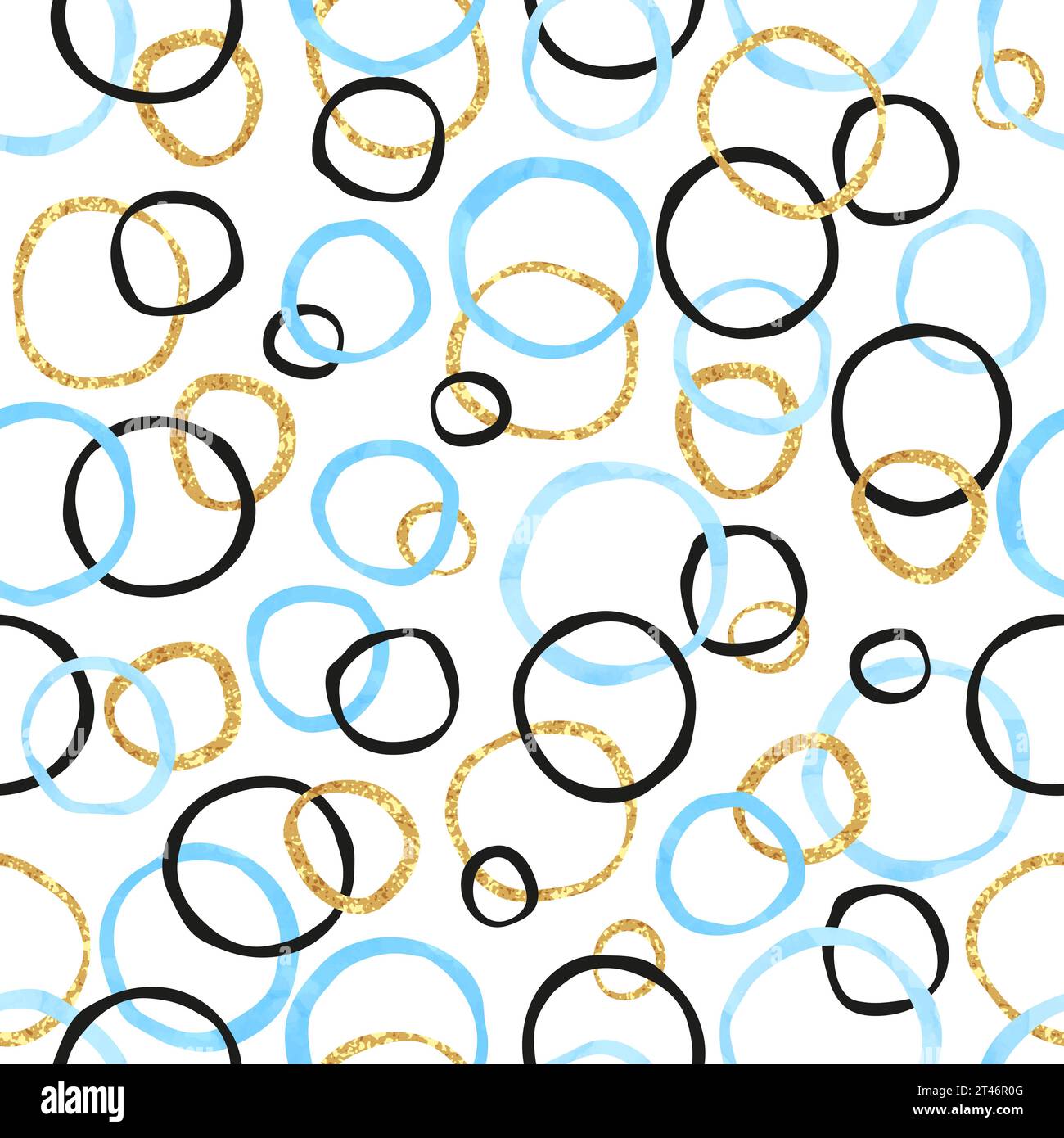 Seamless blue and golden circles pattern. Vector abstract rings ...