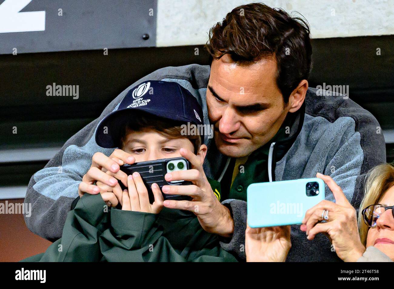 Paris, France. 28th Oct, 2023. Roger Federer and his son attend the ...
