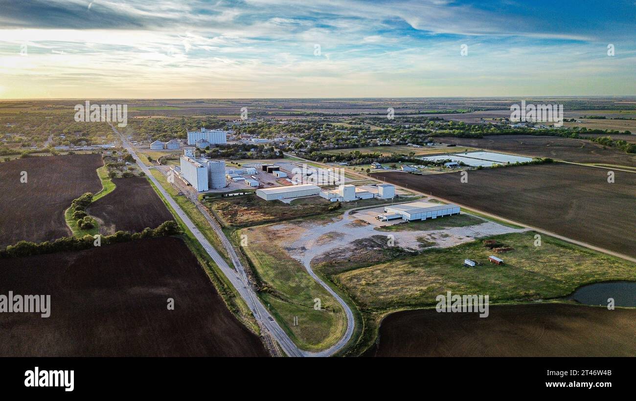 An aerial view of rural Ontario, showcasing the lush green farm fields ...