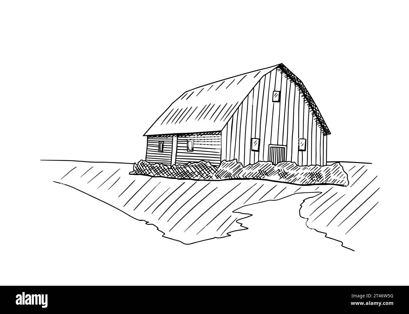 Rural landscape hand drawn sketch vector illustration Stock Vector ...