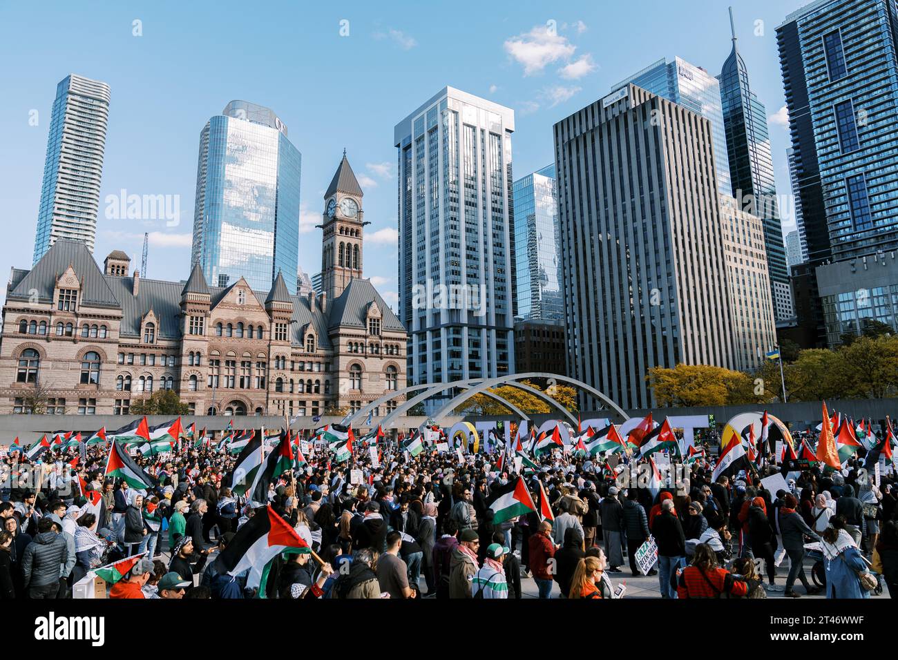 Toronto, Canada - 28 October 2023: Massive crowd gathers in the city ...