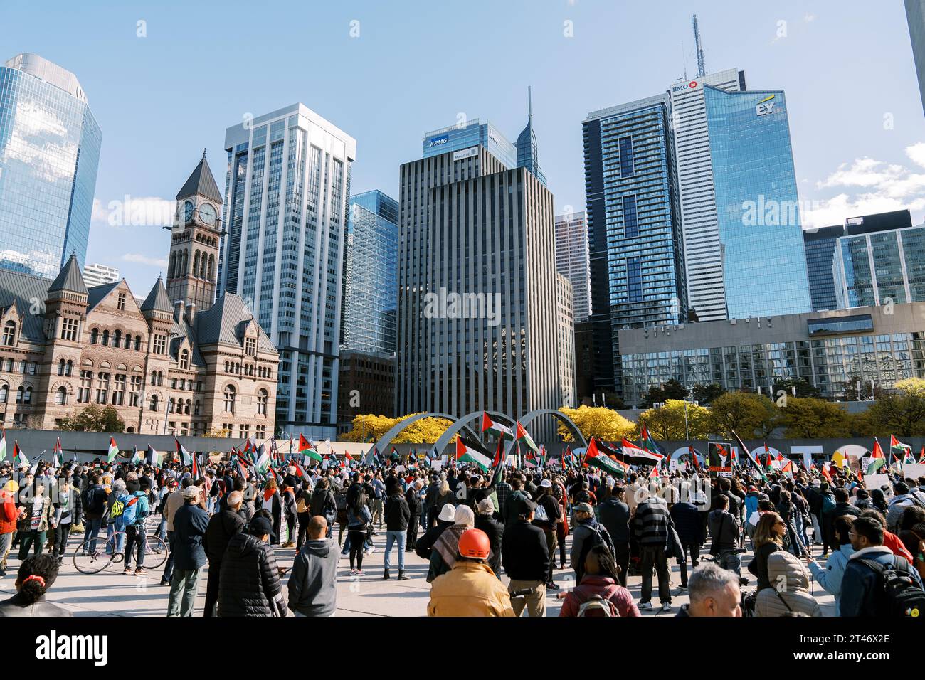 Toronto, Canada - 28 October 2023: Massive crowd gathers in a city ...