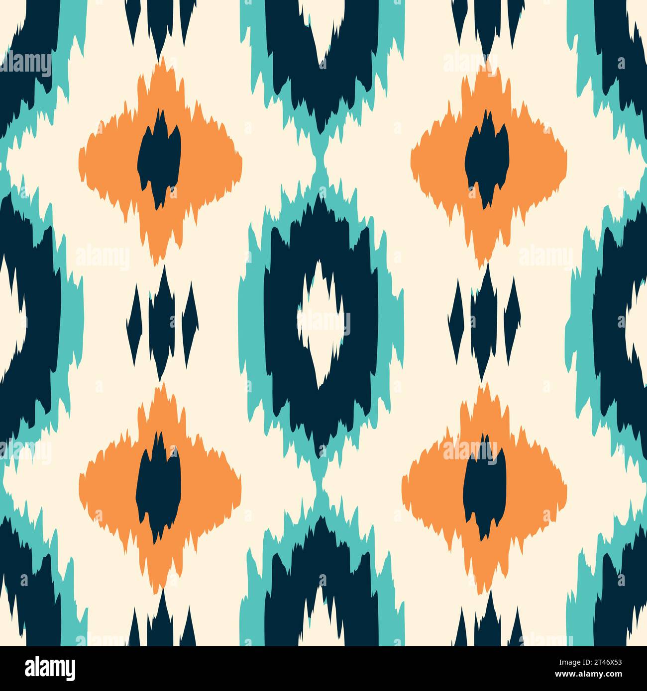 Ikat seamless pattern with blue and orange colors. Vector illustration ...