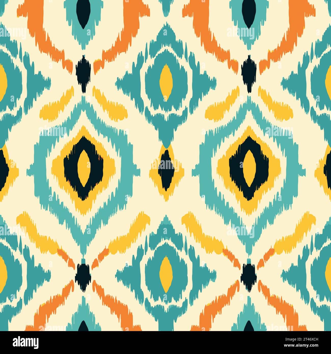 Ikat retro seamless pattern with blue and yellow colors. Vector ...