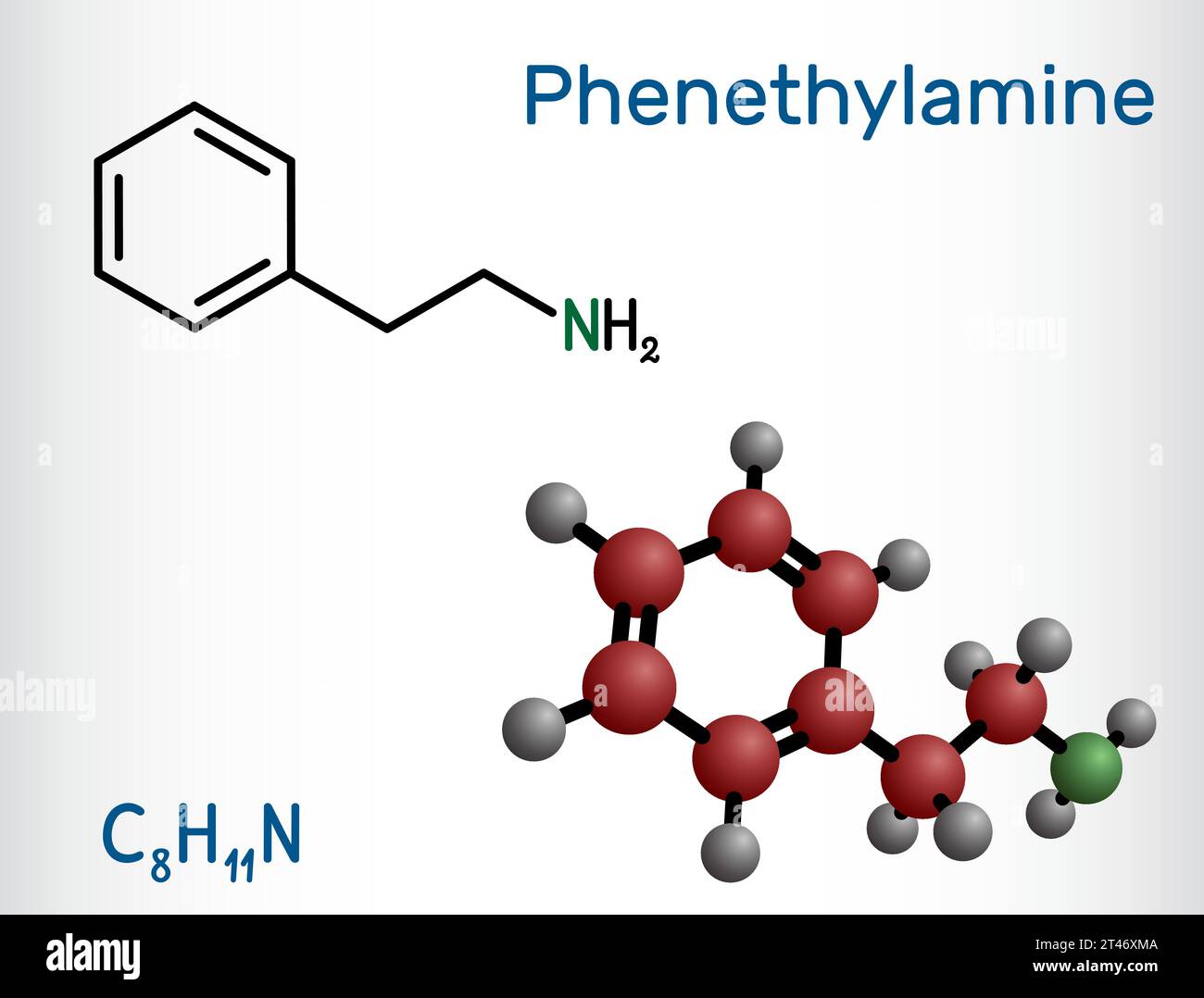 Phenethylamine, PEA molecule. It is monoamine alkaloid, central nervous ...