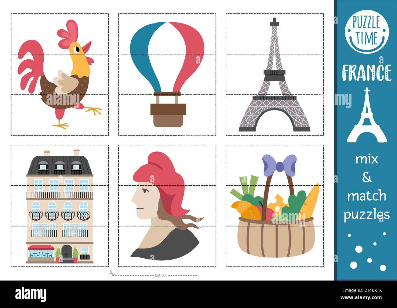 Vector France mix and match puzzle with cute traditional symbols ...