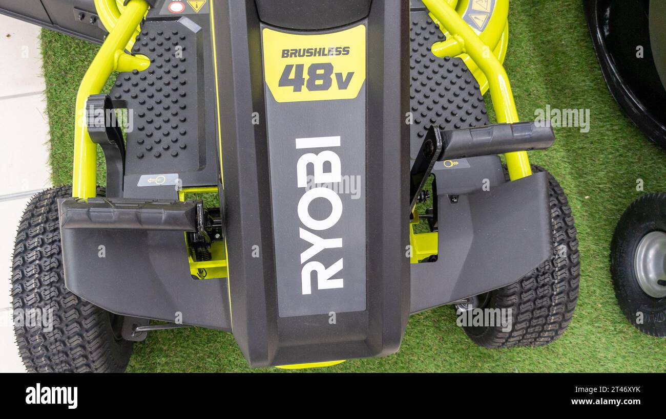 Bordeaux , France - 09 28 2023 : Ryobi lawnmower tools logo sign and ...