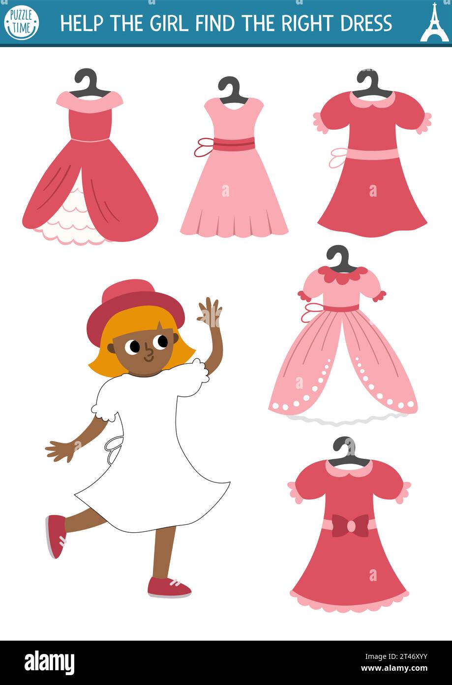 France matching activity. Puzzle with girl in pink dress. Find correct ...