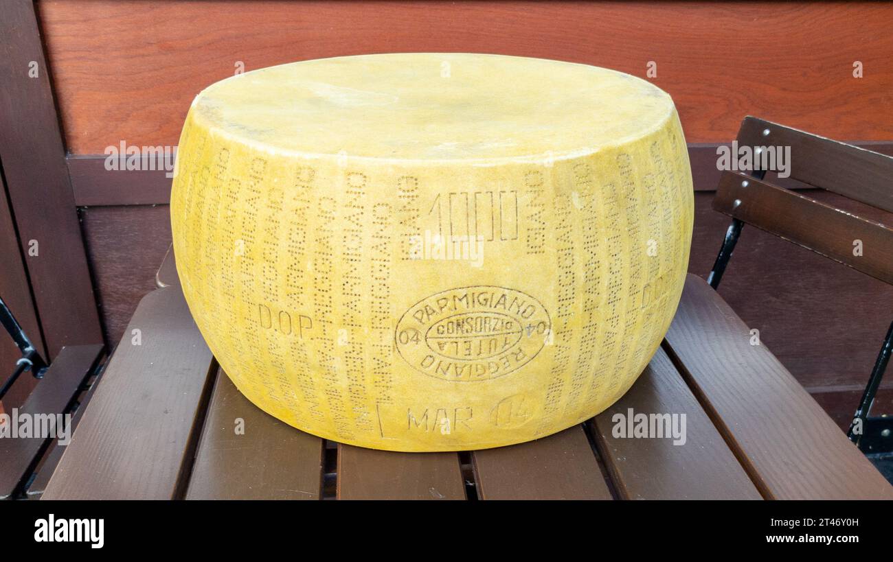 Parma , Italy - 10 27 2023 : parmigiano reggiano parmesan Italian hard ...