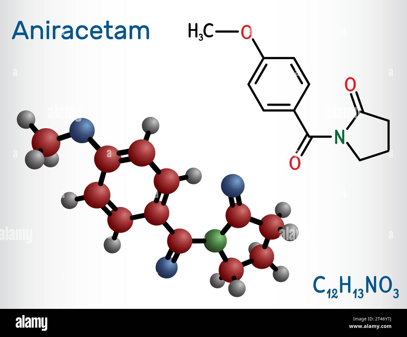 Aniracetam molecule. It is nootropic drug used to ameliorate memory, attention disturbances ...