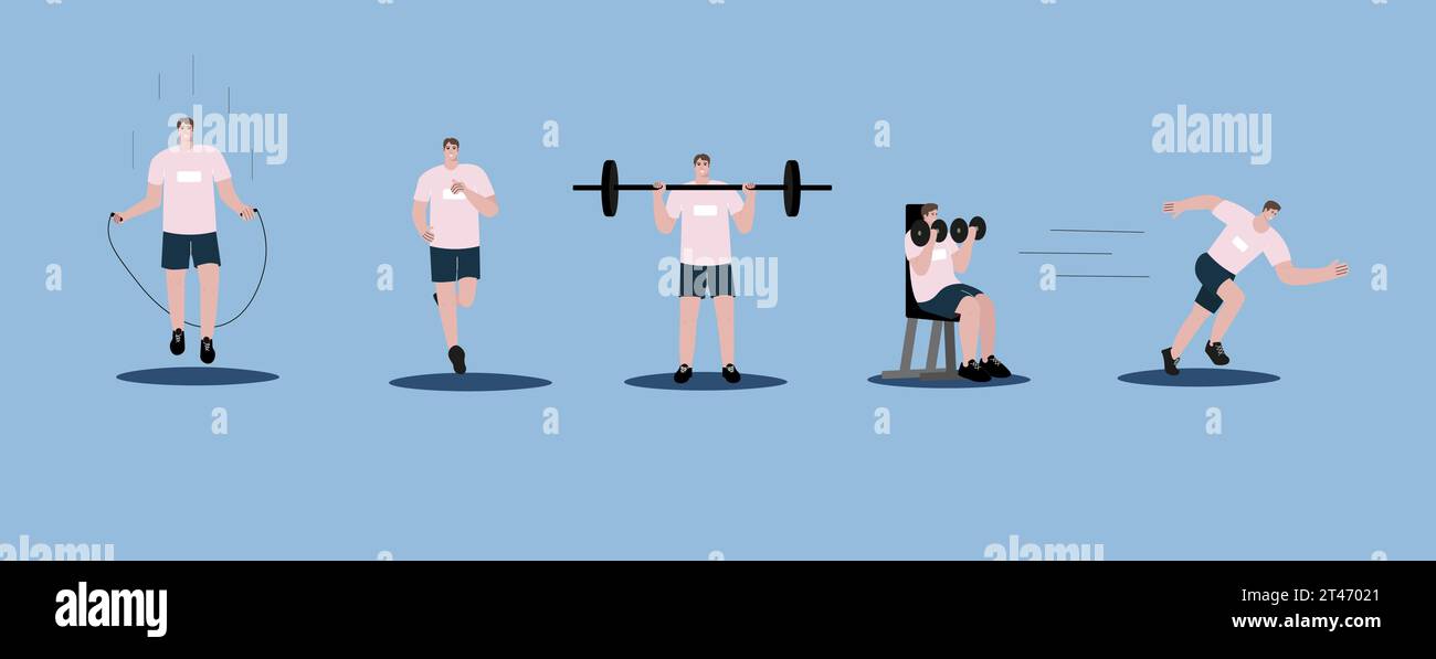 Different physical activities, do sports set. Man doing sports Stock ...