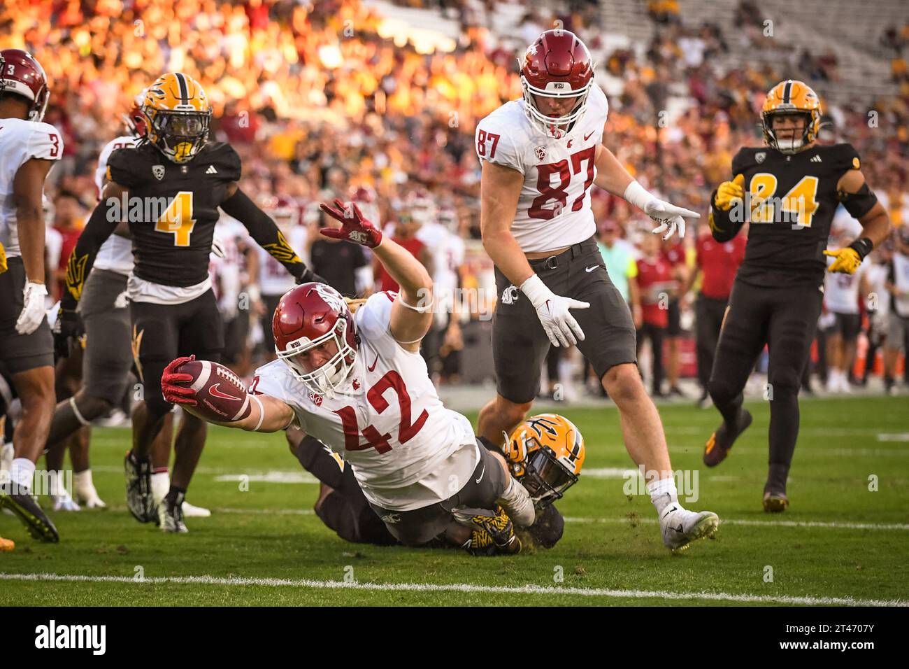Washington State Cougars tight end Billy Riviere III (42) dives for a ...
