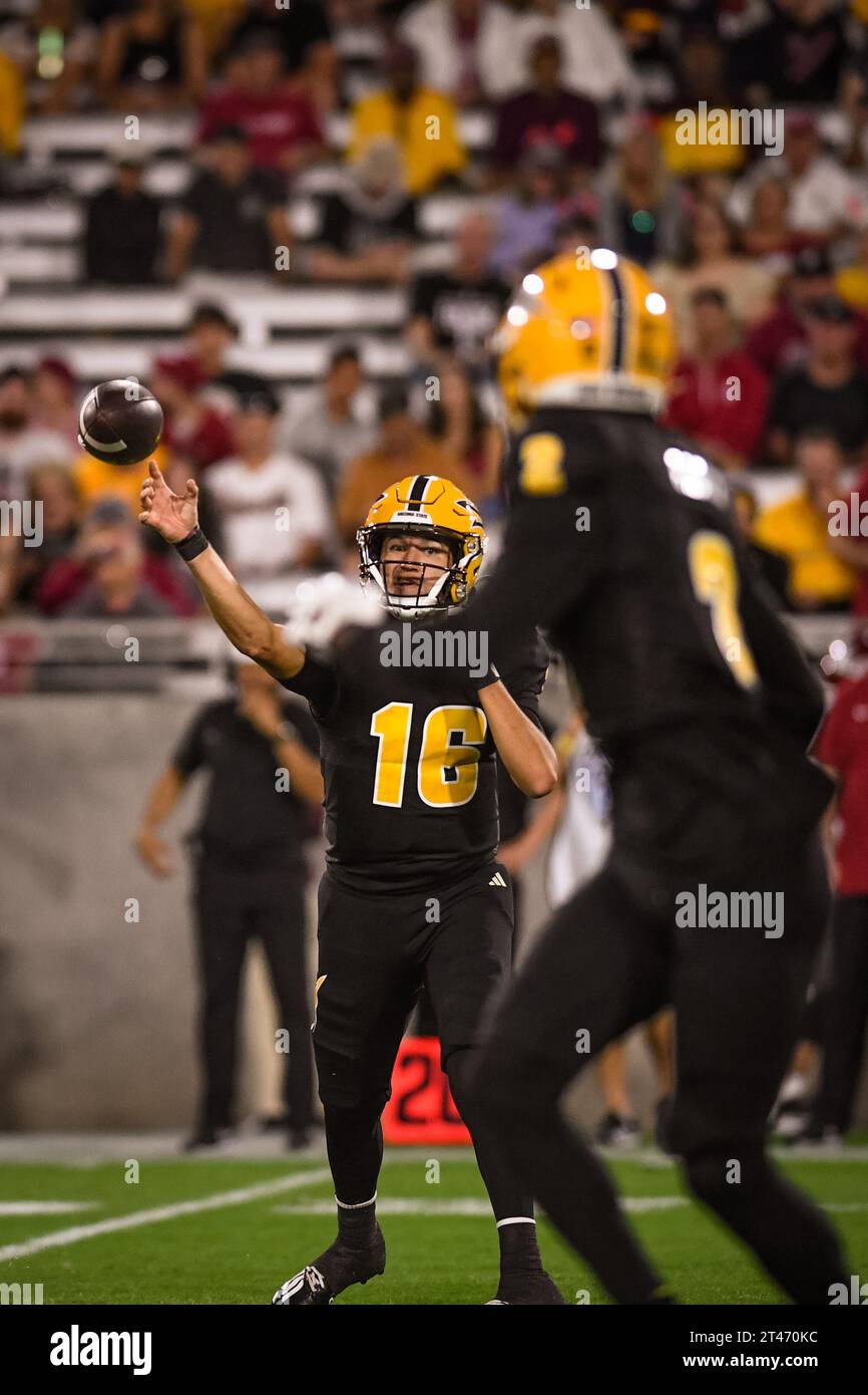 Arizona State Sun Devils quarterback Trenton Bourguet (16) looks down ...