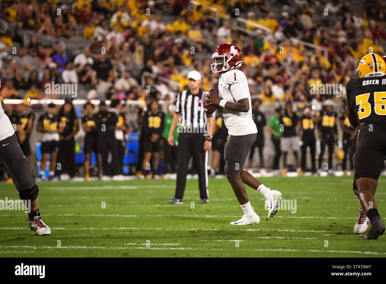Washington State Cougars quarterback Cameron Ward (1) looks down field ...