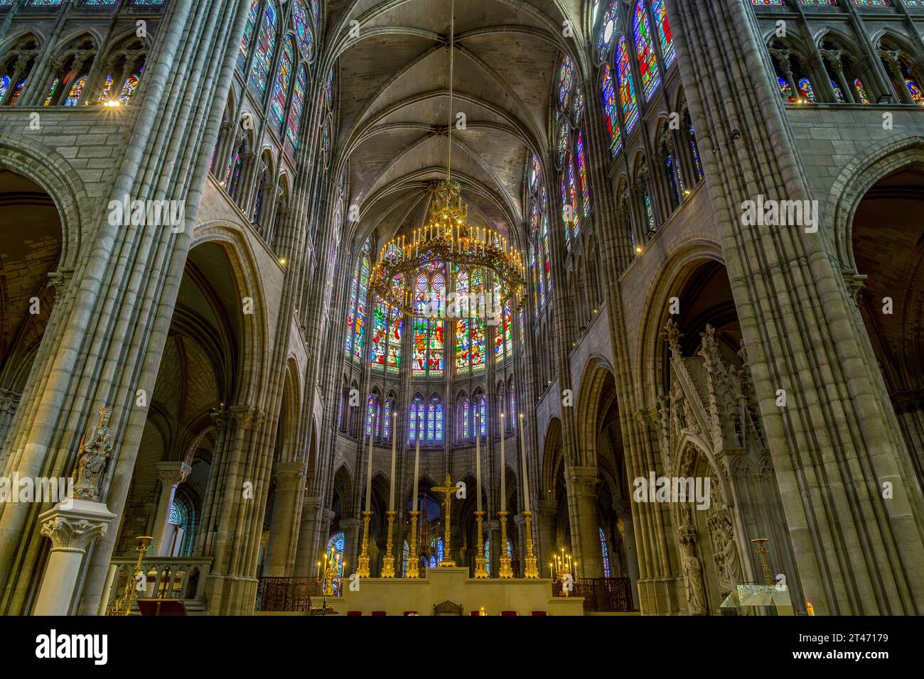 Interior of Saint-Denis Basilica, Paris, France. The Basilica is the ...