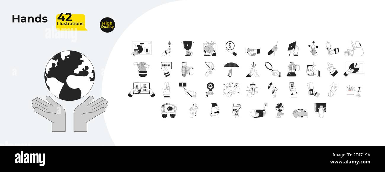 Hands doing different things cartoon human hands outline illustration ...