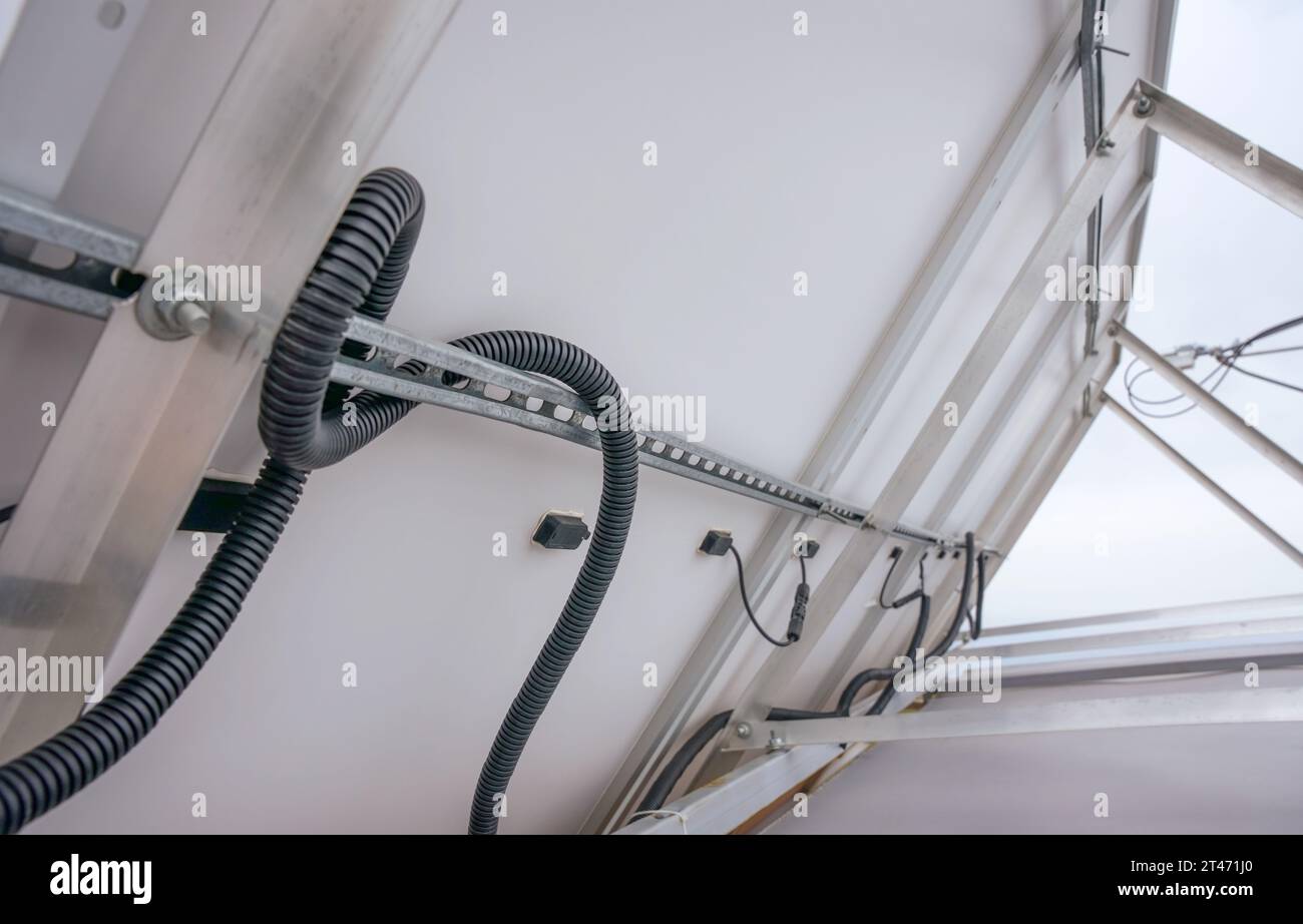 Reverse side of solar panel connection. Green technologies Stock Photo ...