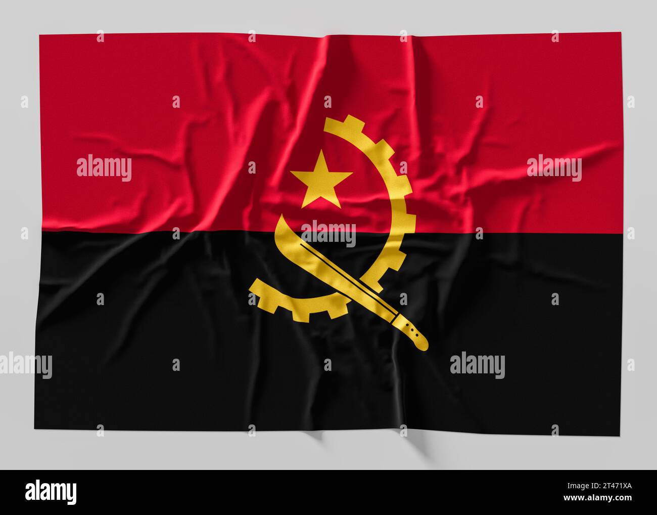 Flag of Angola. Fabric textured Angola flag isolated on white ...