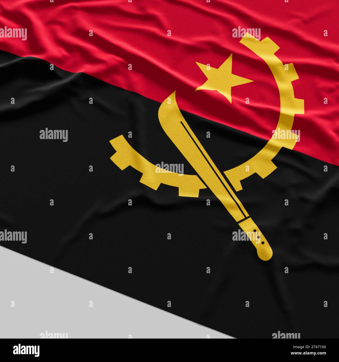 Flag of Angola. Fabric textured Angola flag isolated on white ...